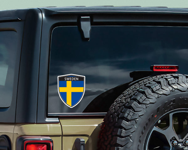 Sweden Swedish flag Shield shape decal car bumper window sticker set o ...
