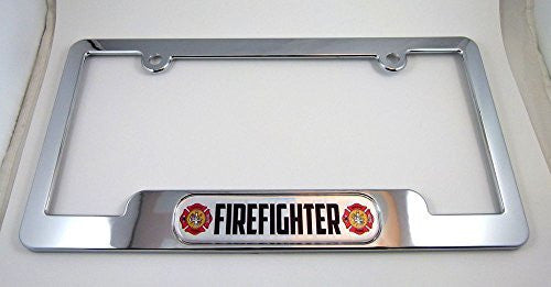 Firefighter ABS Chrome Plated License Plate Frame free caps and washer ...