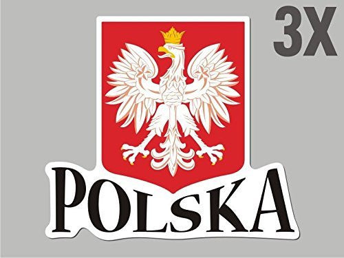 3 Poland Polska shaped stickers flag crest decal bumper car bike emble ...