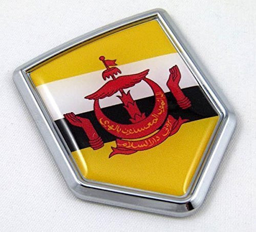Brunei Flag Emblem Chrome Car Decal Bruneian 3D sticker with dome deca ...