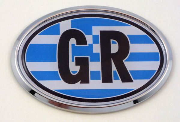 Greece GR Greek Flag Car Chrome Emblem Bumper Sticker Flag Decal Oval ...