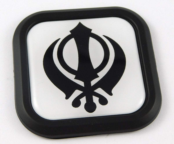 Khanda Symbol Square Black rim Emblem Car 3D Decal Badge Bumper 2 ...
