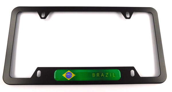 Brazil Flag Metal Black Aluminium Car License Plate Frame Holder 4 hol ...