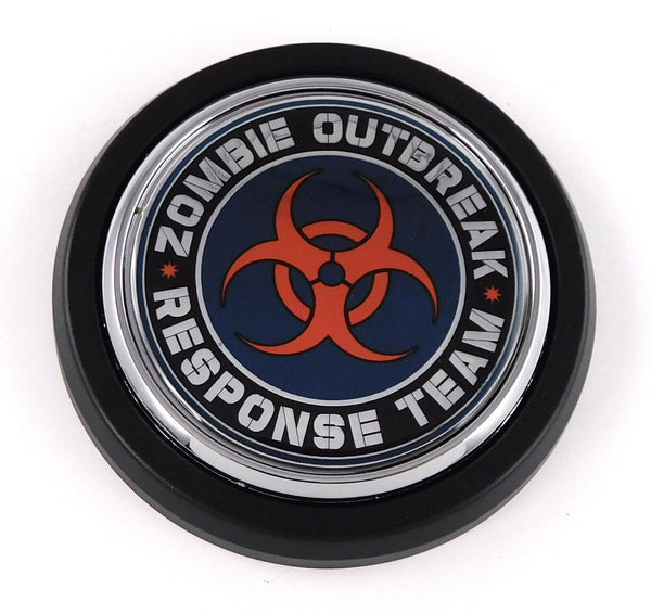Zombie Outbreak Car Truck Grill Badge black round 3.5" grille chrome e ...